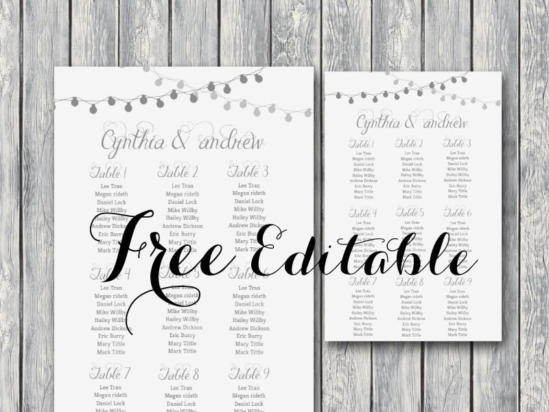 Free Night Light Wedding Chart Printable Bride Bows