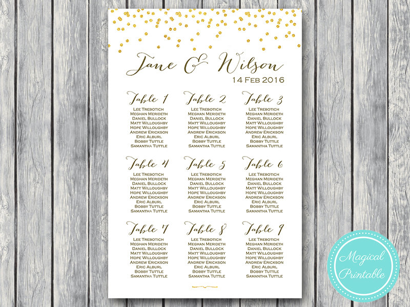 Gold Glitter Wedding Seating Chart - Free Wedding Seating Charts
