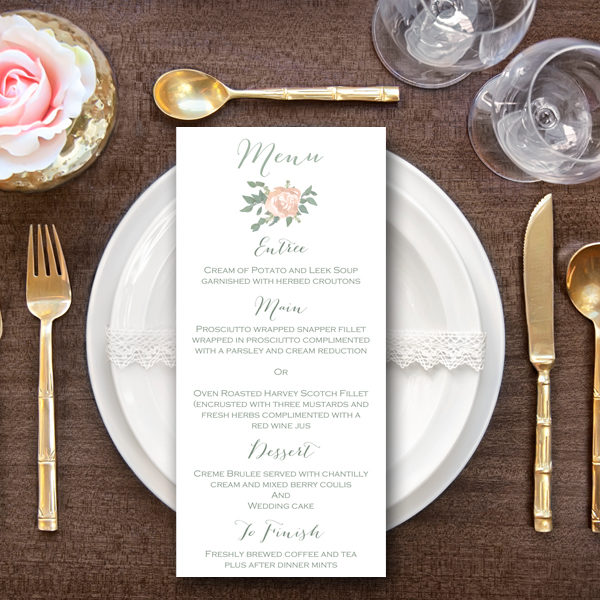 Elegant Wedding Menu Bridal Shower Menu Bride Bows