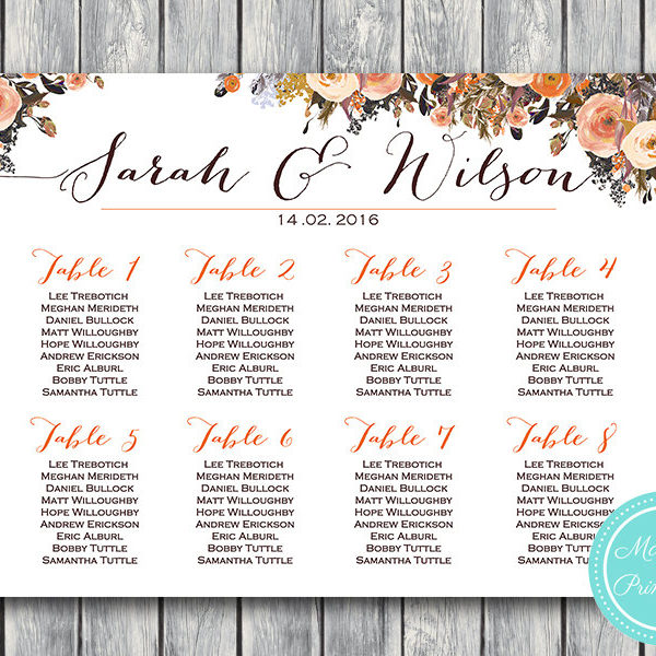 Fall Autumn Floral Wedding Seating Chart - Free Wedding Seating Charts