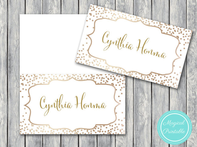 Gold Confetti Printable Wedding Name Card Labels - Wedding Place cards
