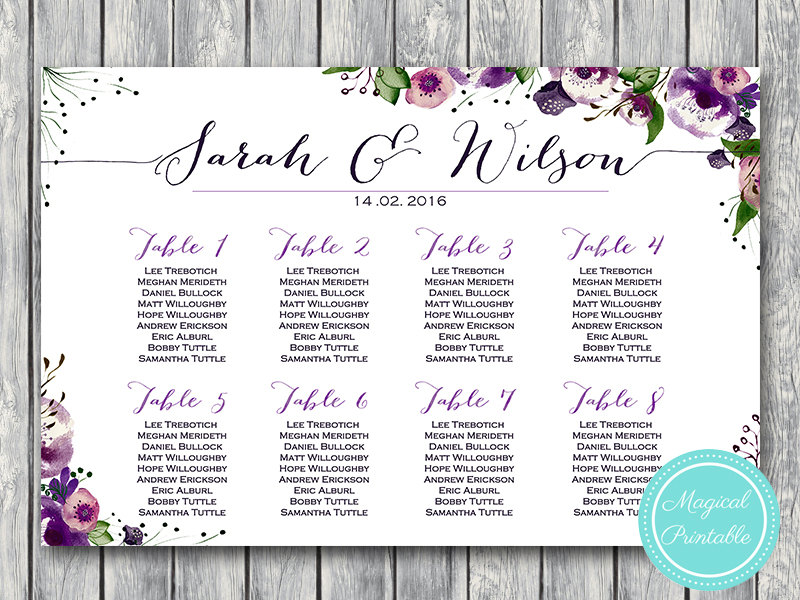 Purple Floral Wedding Seating Chart - Free Wedding Seating Charts