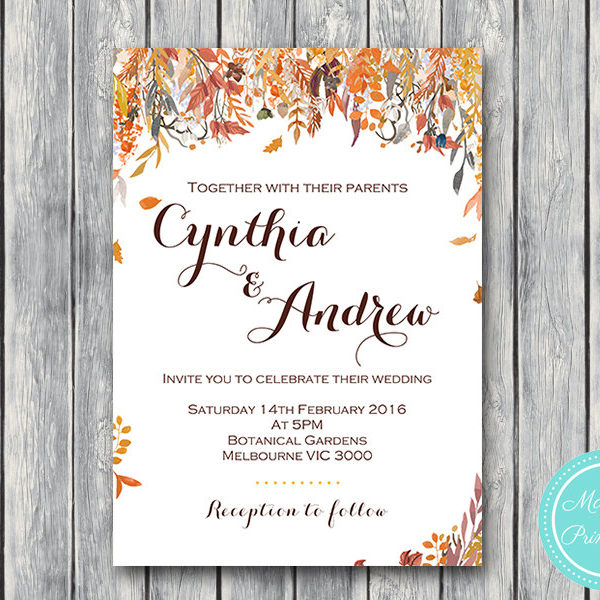 Fall Autumm Engagement Party Invitations, Wedding Invitation Printable