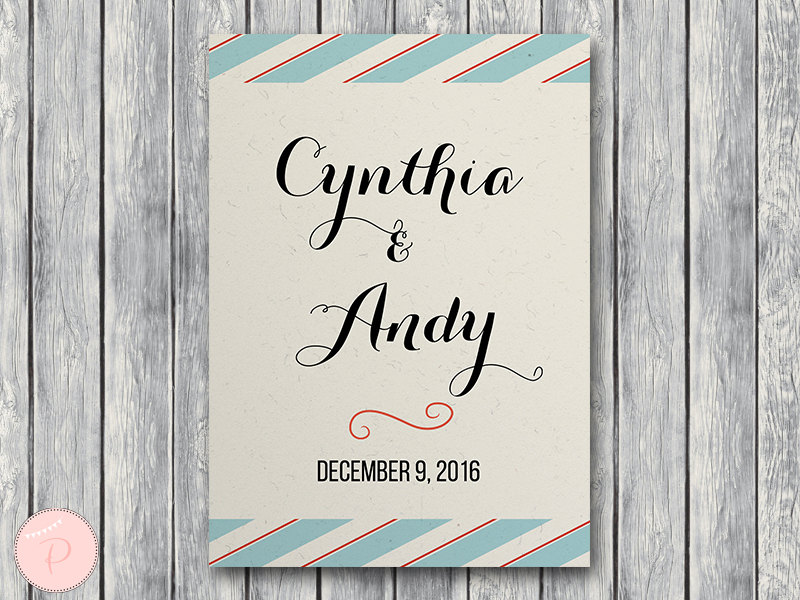 Elegant Blue Stripes Wedding Bridal Welcome Sign Printable - Bride Bows