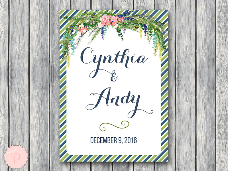 Contemporary Green Blue Wedding Welcome Sign - Bride & Bows