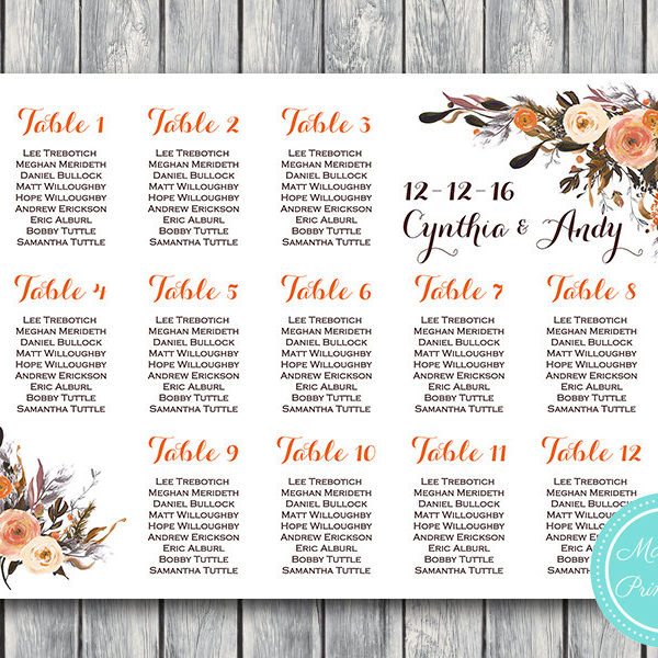 Fall Autumn Floral Wedding Seating Chart - Free Wedding Seating Charts