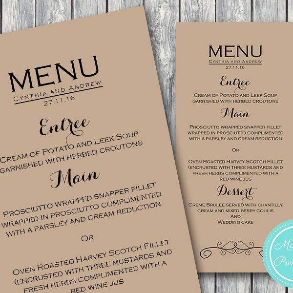 Modern Textured Elegant Wedding Menu, Party Menu - Bride & Bows