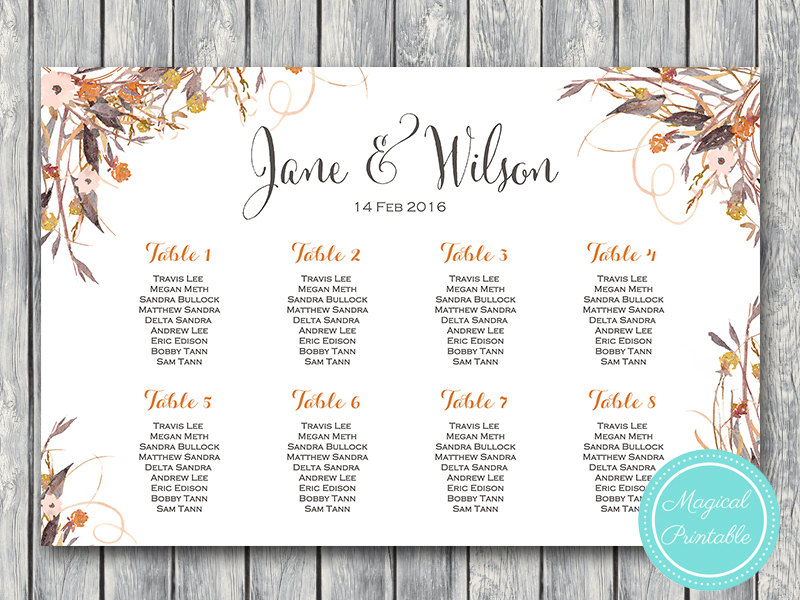Wild Vintage Fall Floral Wedding Seating Chart - Wedding Seating Poster