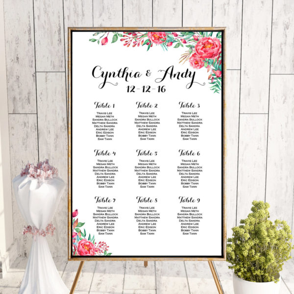 Vibrant Red Peony Wedding Seating Chart - Free Wedding Seating Charts