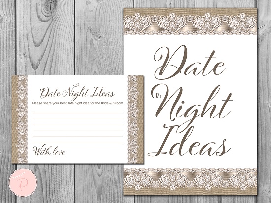 Rustic Burlap and Lace Date Night Ideas Card and Sign