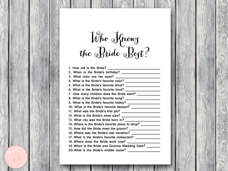 Wedding Shower Game Printable - Bridal Shower Game
