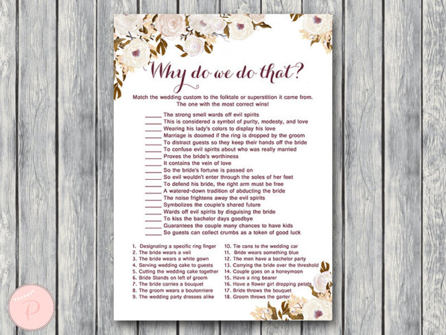 White Floral Wedding Shower Games Package