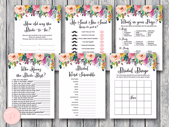 Shabby Chic Floral Wedding Shower Games and Signs