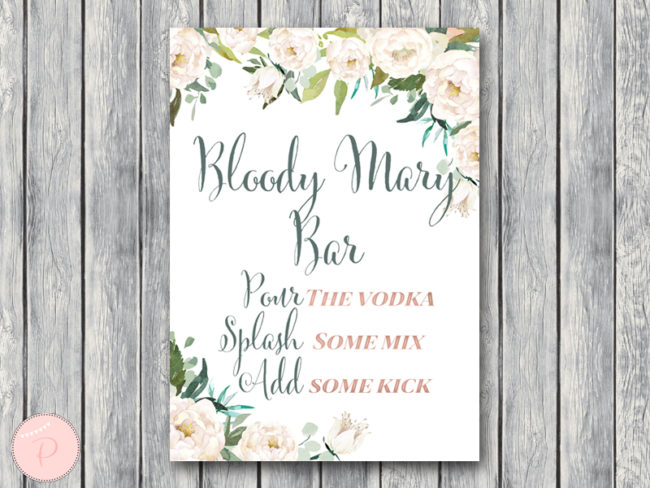 Ivory Floral Bloody Mary Bar Sign
